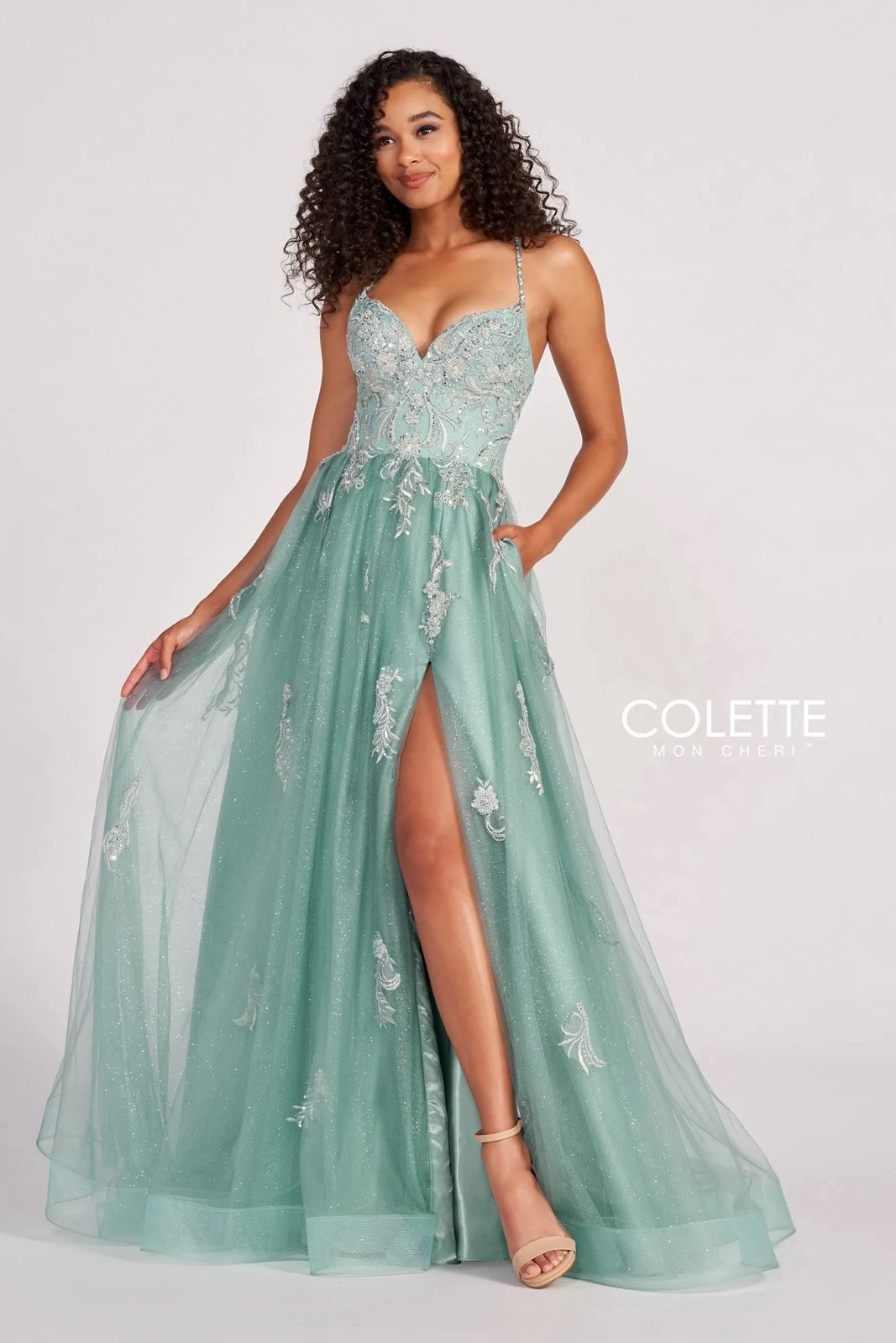 Sage Colette CL2062 Glitter Long Formal Applique Prom Dress for $695.99 ...