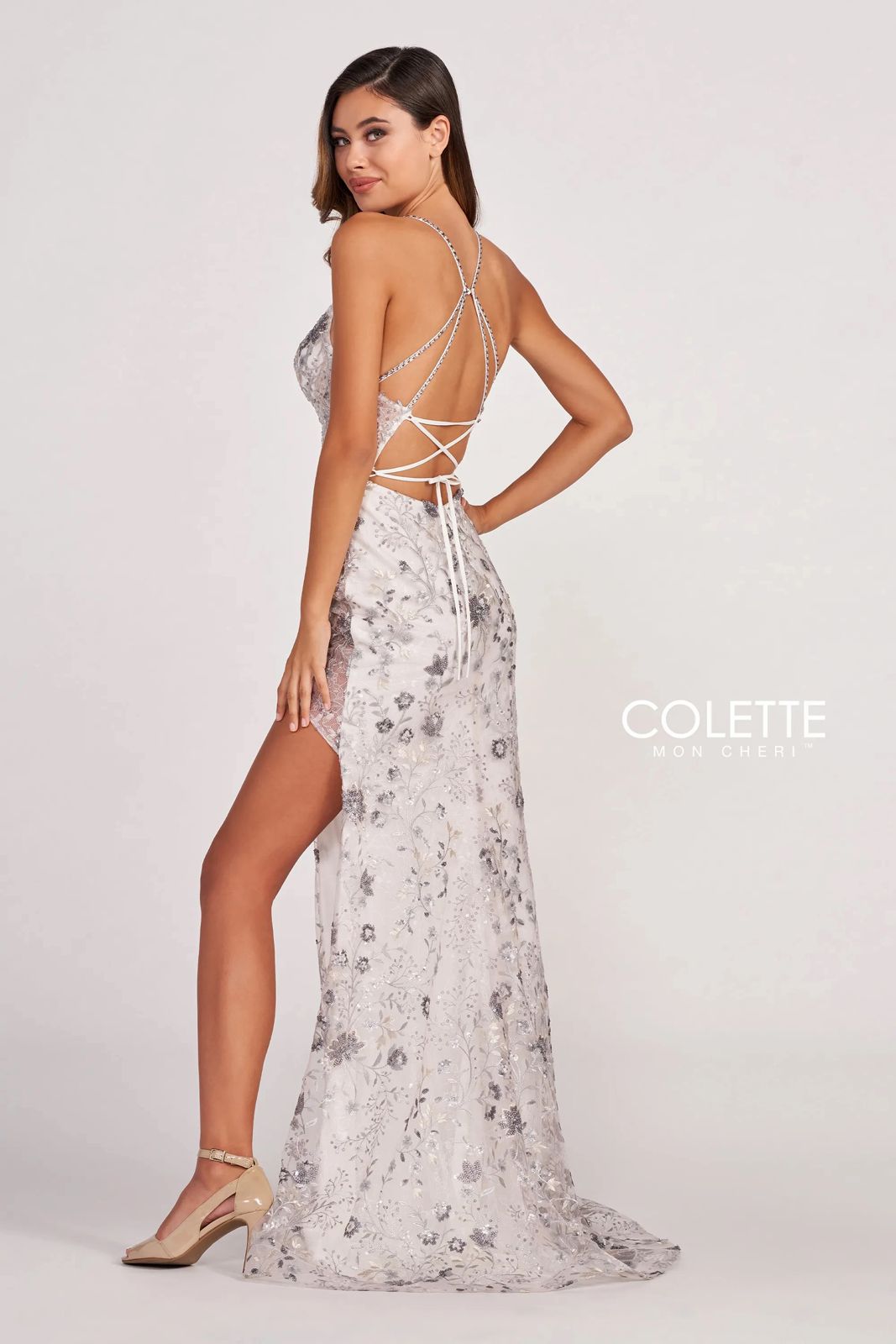 White/Silver Colette CL2063 Long Formal Beaded Prom Dress for $545.99 ...
