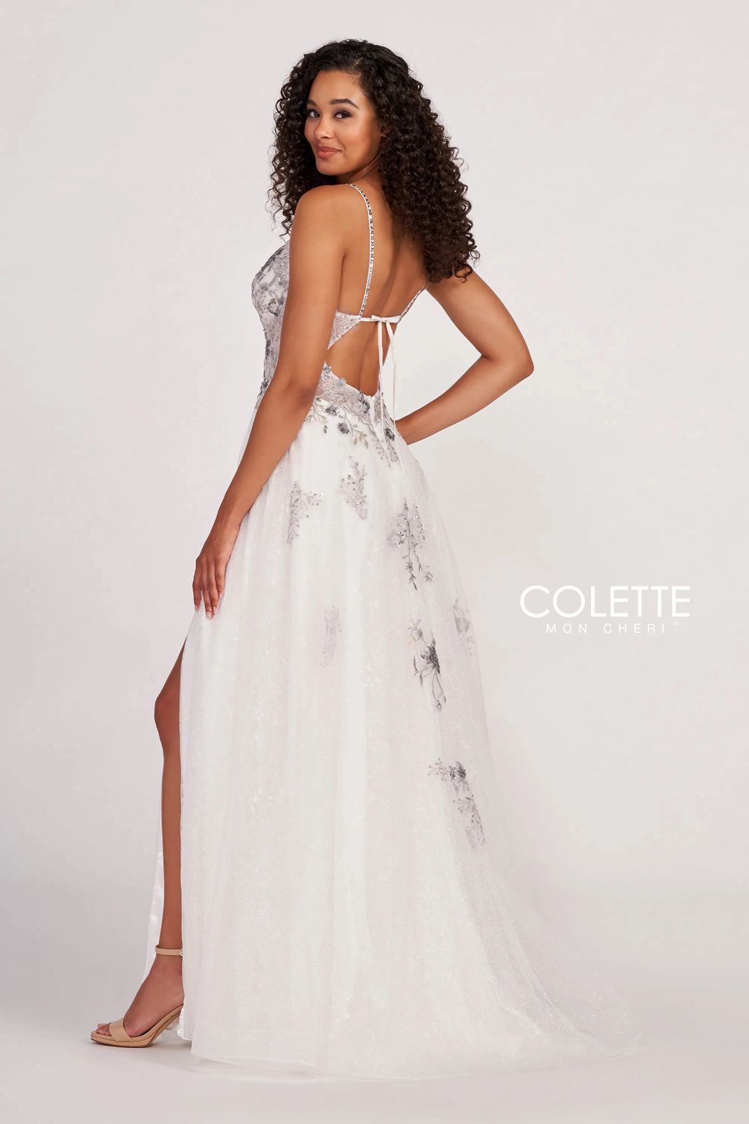 White/Silver Colette CL2064 Long Formal Glitter Prom Dress for $545.99 ...
