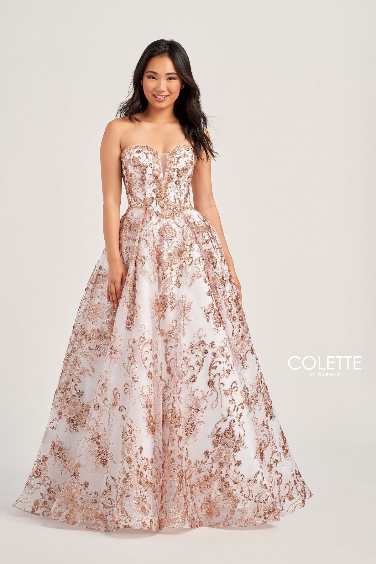 Fuchsia/Gold Colette CL5101 Long Formal Glitter Prom Beaded Ball Gown ...