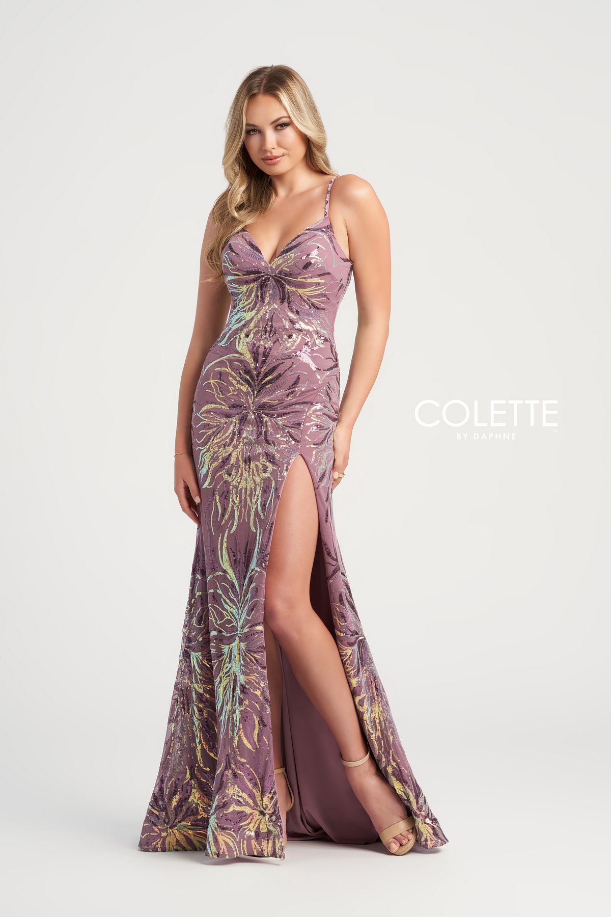 Heather/Multi Colette CL5195 Fitted Formal Sequin Long Prom Dress for ...