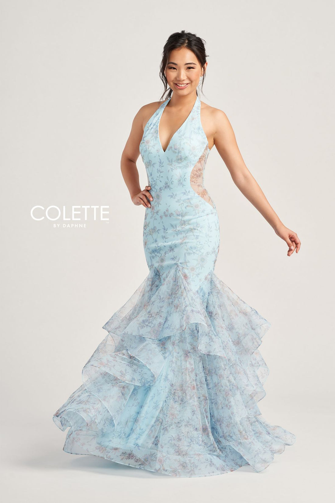 Ice Blue/Multi Colette CL5234 Long Halter Formal Mermaid Prom Dress for $639.99 – The Dress Outlet