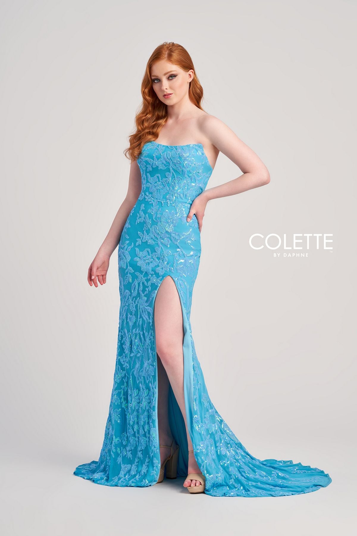 Neon Turquoise Colette CL5238 Long Sequin Mermaid Formal Fitted Prom ...