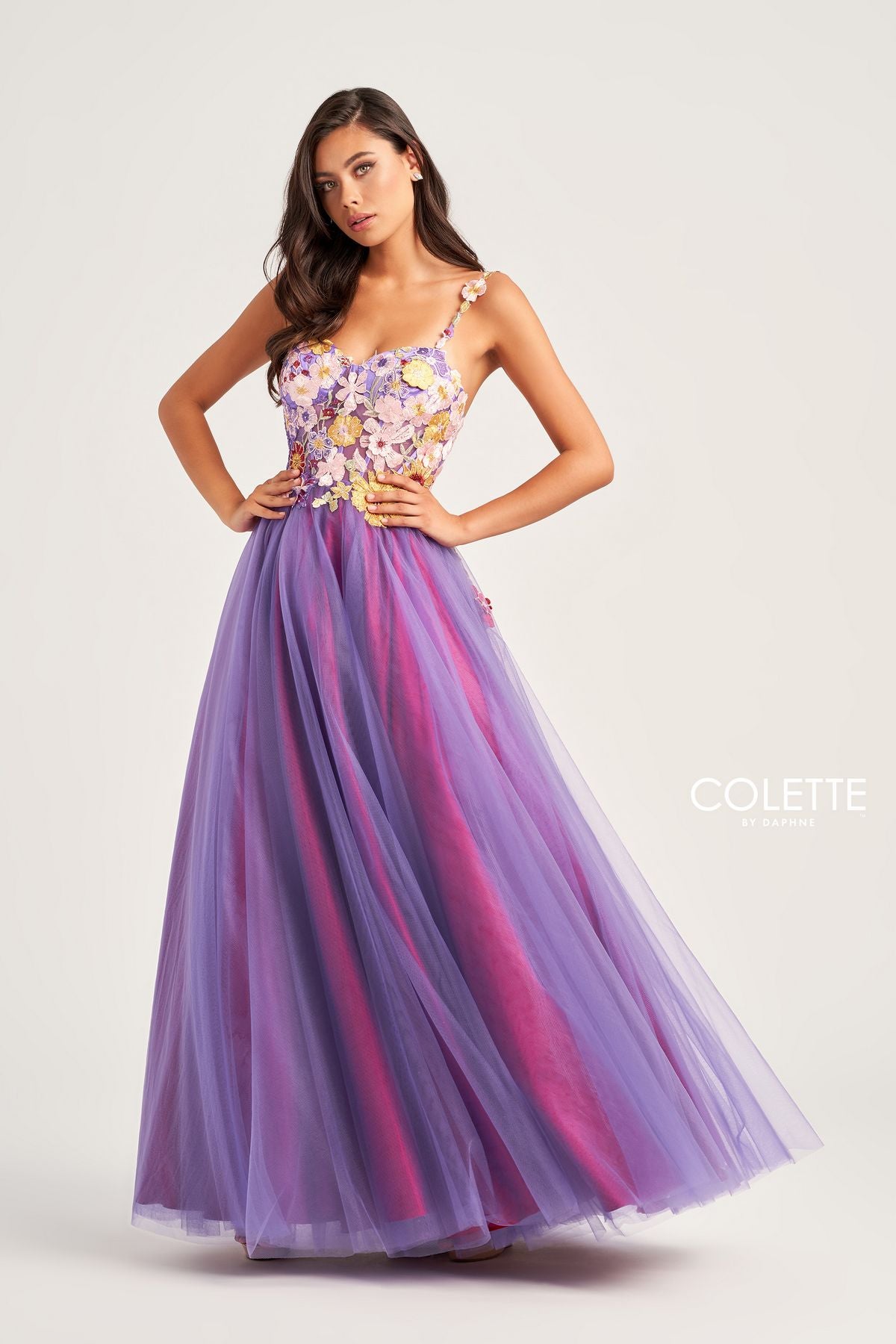 Purple/Multi Colette CL5270 Formal Long Floral Applique Prom Ball Gown ...