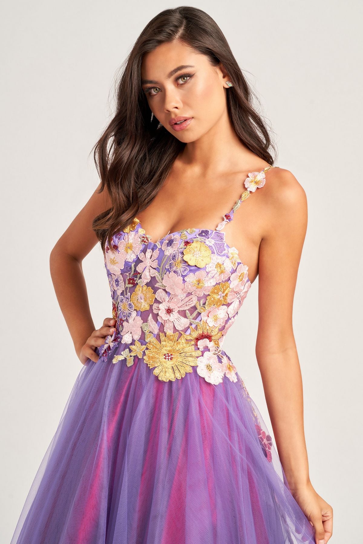 Purple/Multi Colette CL5270 Formal Long Floral Applique Prom Ball Gown ...