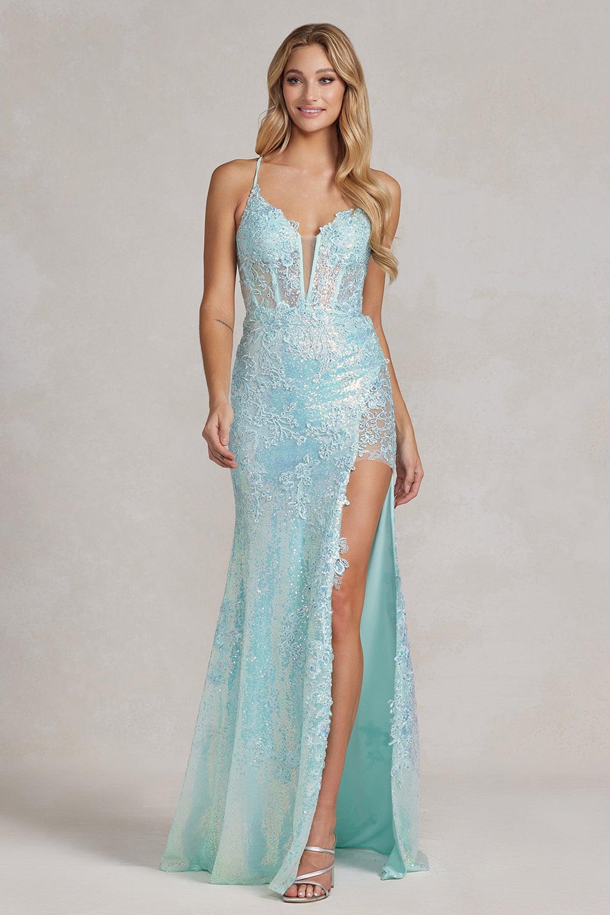 Pink Nox Anabel D1157 Long Spaghetti Strap Sequins Gown For 28999