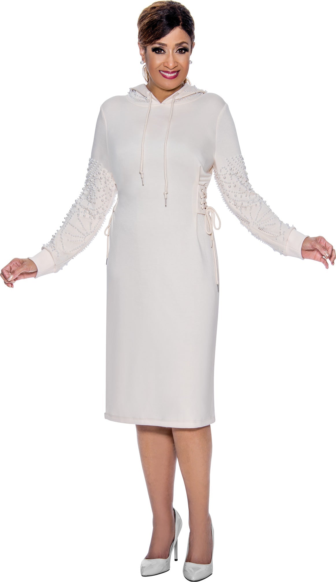 Ivory Divine Apparel DCC521X Long Sleeve Hoody Dress - Plus Size Formal ...