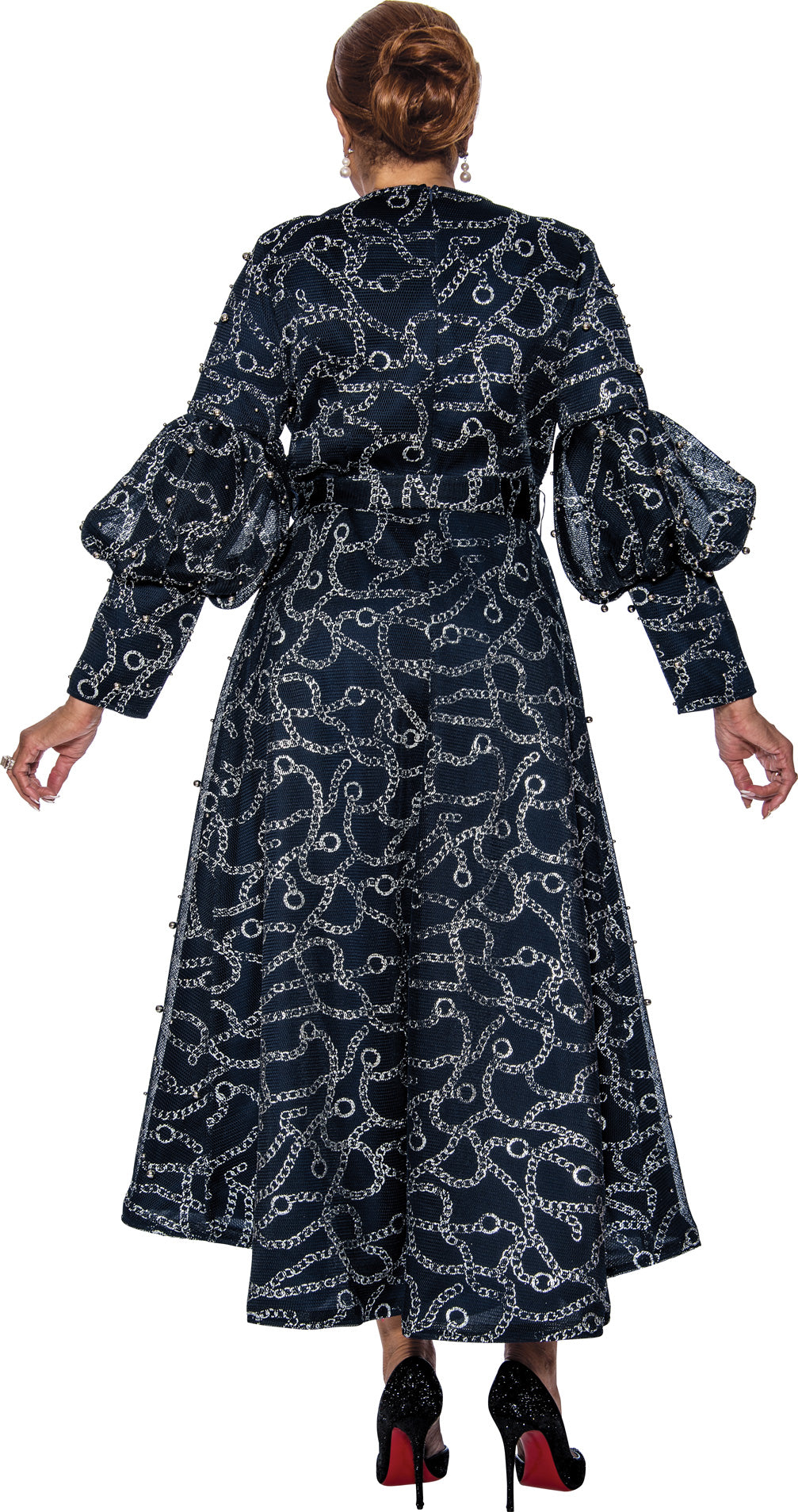 Navy/Silver Divine Apparel DCC5231 High Long Long Sleeve Formal Dress ...