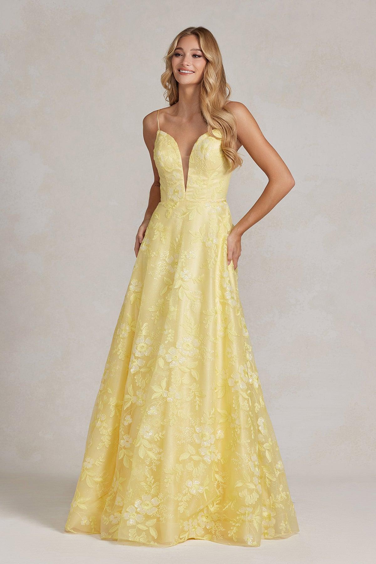 Yellow Nox Anabel E1175 Prom Long Spaghetti Strap Formal Gown for $319. ...