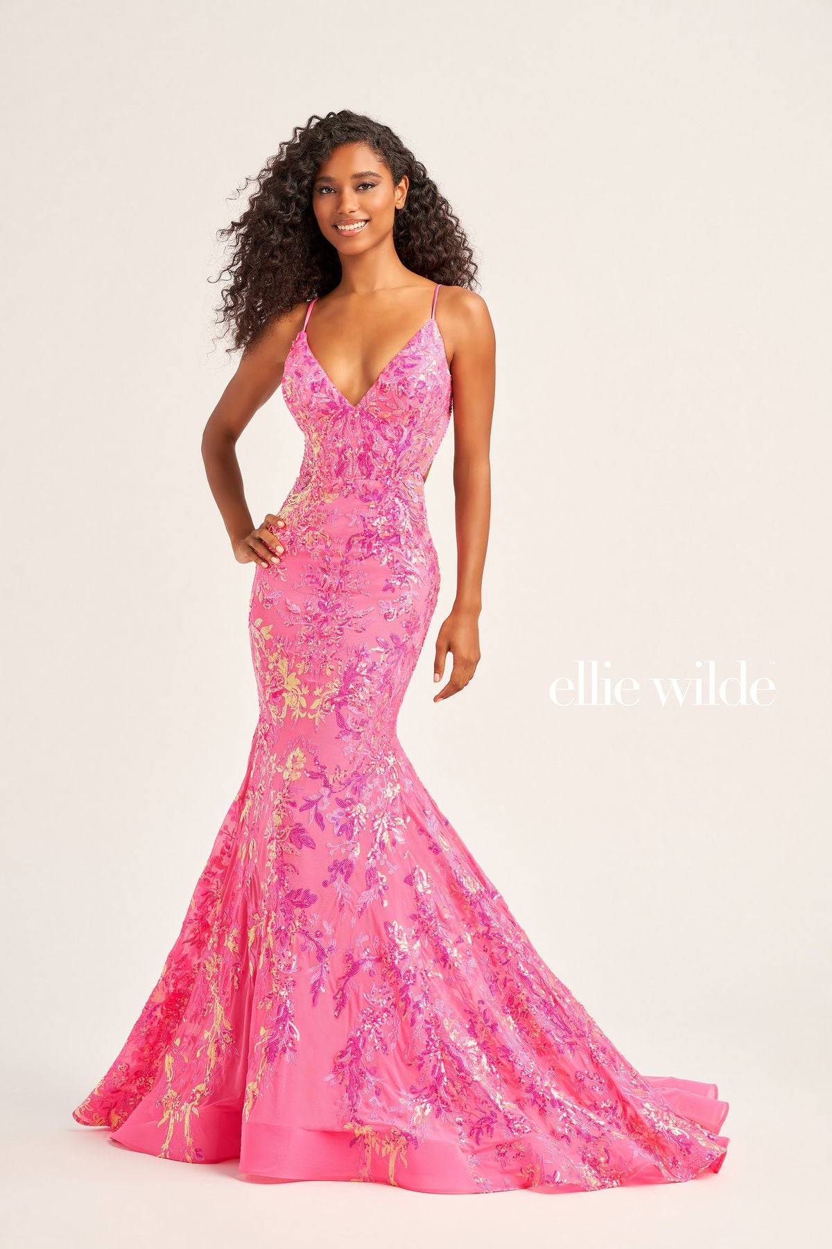 Hot Pink Ellie Wilde EW35011 Mermaid Prom Long Formal Gown for $599.0 ...