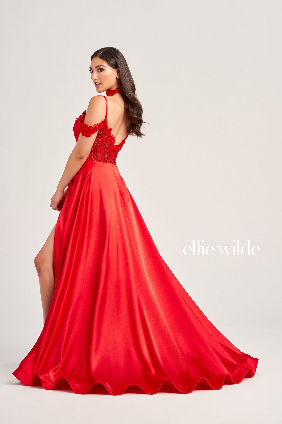 Black Ellie Wilde Ew35029 Long Formal Beaded Applique Prom Gown For