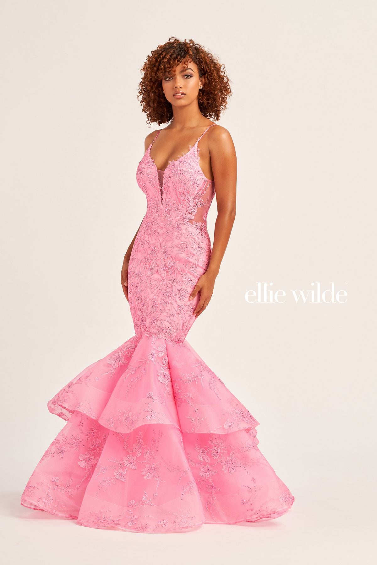 Strawberry/Champagne Ellie Wilde EW35038 Long Mermaid Beaded Formal ...