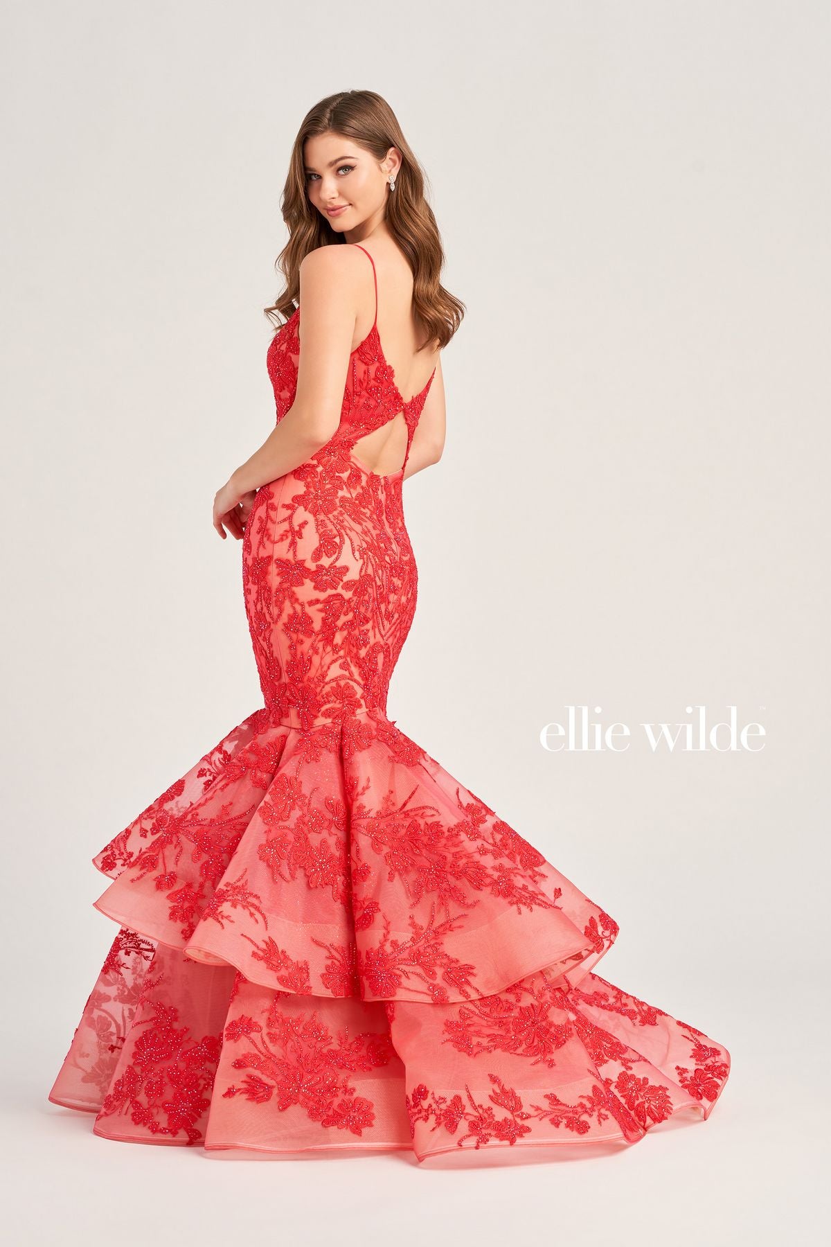 Strawberry/Champagne Ellie Wilde EW35038 Long Mermaid Beaded Formal ...