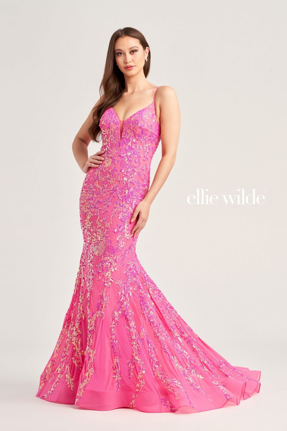 Ice Blue Ellie Wilde EW35048 Long Mermaid Formal Beaded Prom Dress for ...