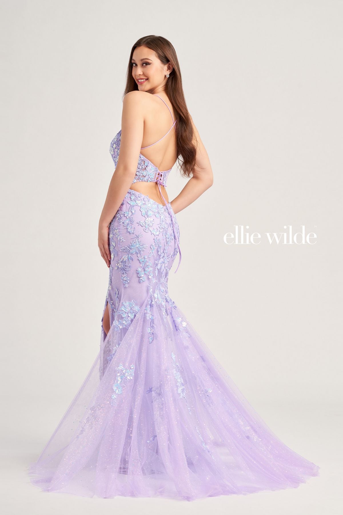 Lilac Ellie Wilde EW35057 Long Formal Beaded Applique Prom Gown for ...