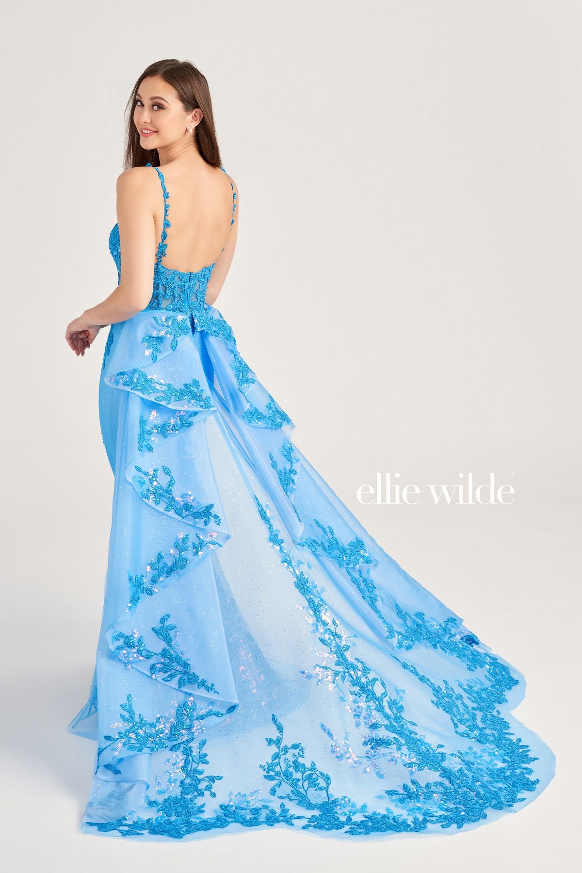 Ocean Blue Ellie Wilde EW35207 Long Formal Glitter Overskirt Prom Gown ...
