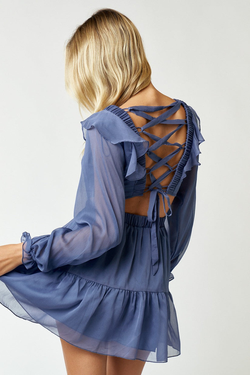 Off White Short Ruffle Long Sleeve Mini Dress for $49.99 – The Dress Outlet