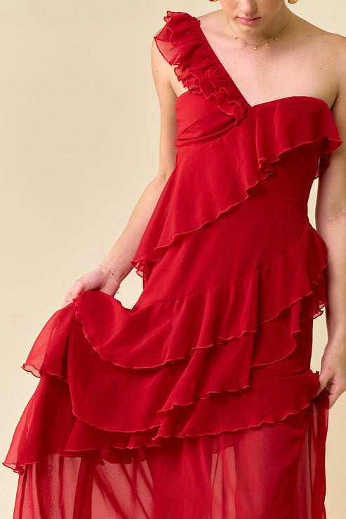 Hunter Long One Shoulder Ruffled Dress for $59.99 – The Dress Outlet