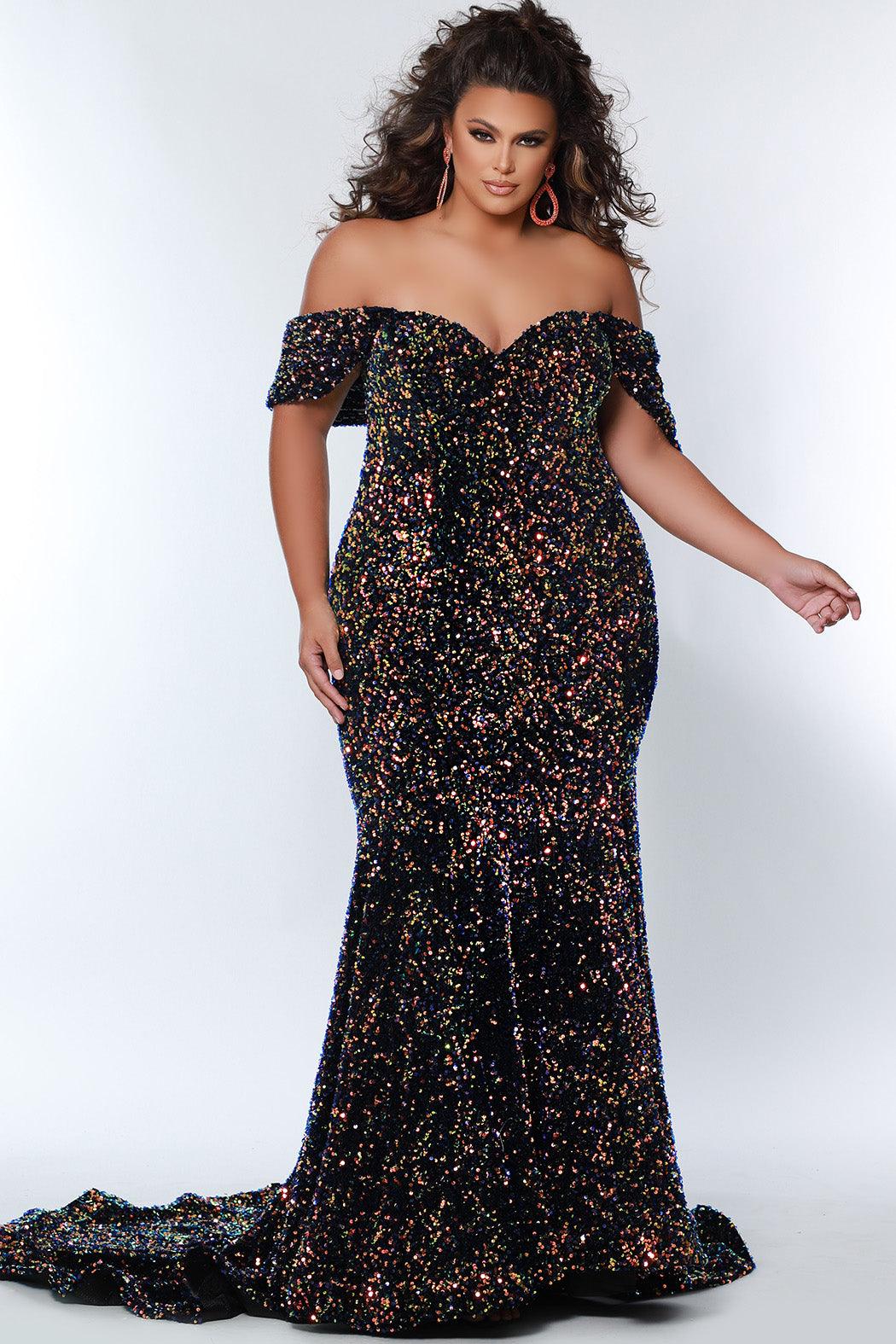 Peacock Sydneys Closet JK2313 Long Off Shoulder Plus Size Formal Fitted ...