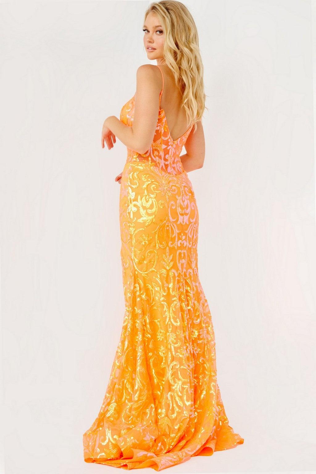NEON ORANGE Jovani JVN23216 Long Fitted Sparkling Evening Gown for $319 ...