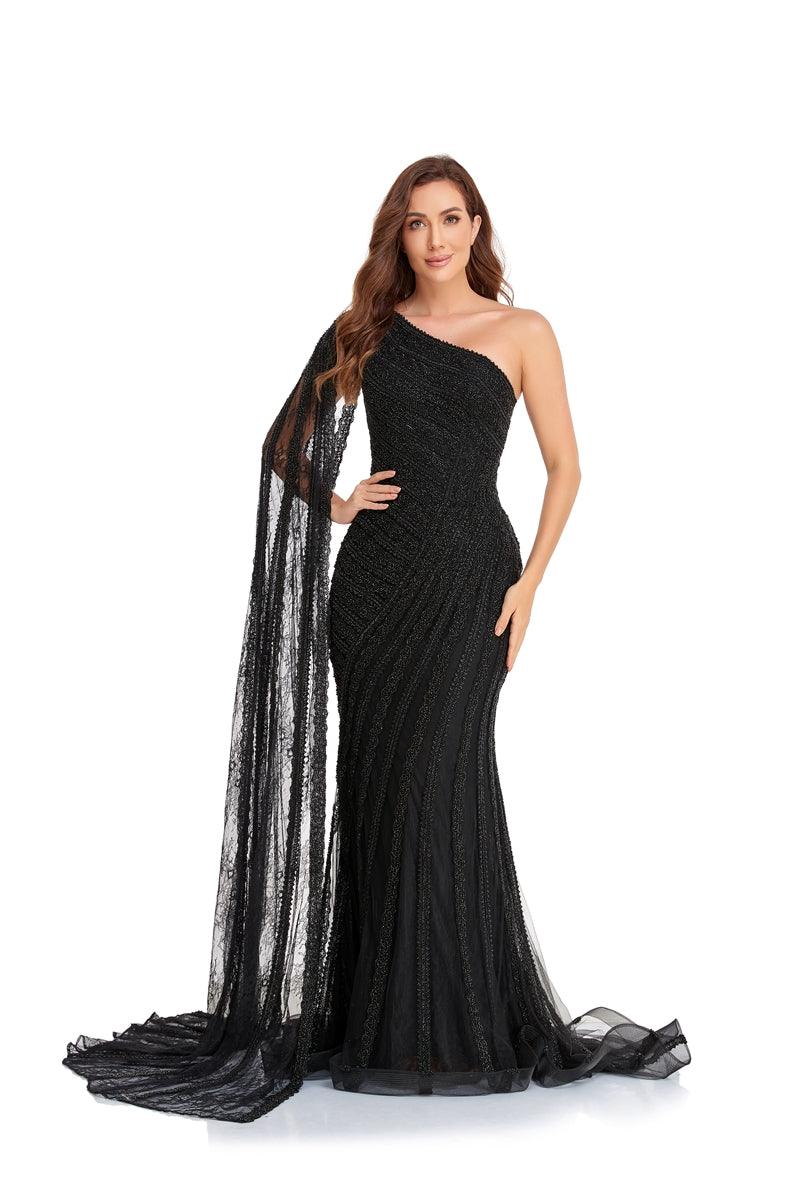 Black High Couture NR2233 Long One Shoulder Formal Prom Dress for $518. ...