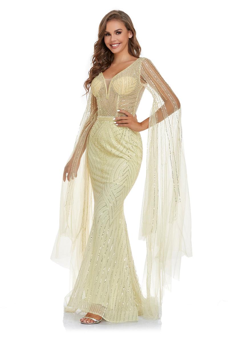 Beige High Couture NR2242 Long Sleeve Formal Evening Dress for $538.0 ...