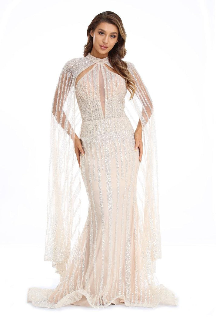 Rose Gold High Couture NR2257 Prom Long Halter Formal Cape Dress for ...