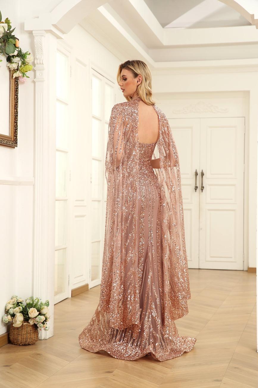 Rose Gold High Couture NR2257 Prom Long Halter Formal Cape Dress for ...