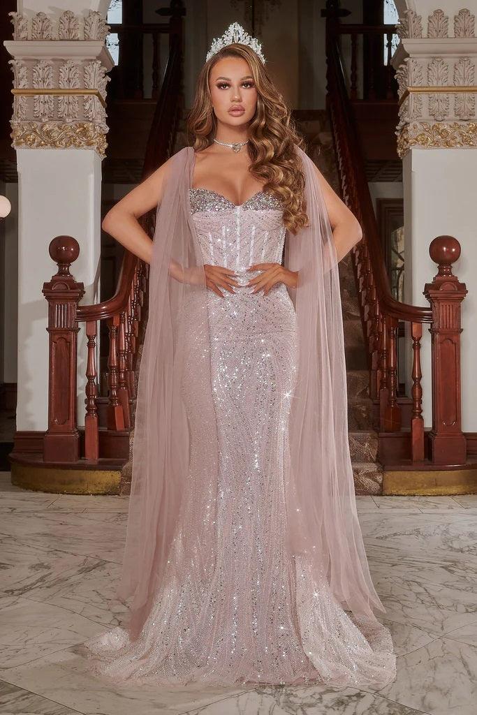 Pink Portia and Scarlett PS22181 Long Formal Fitted Prom Cape Dress for ...