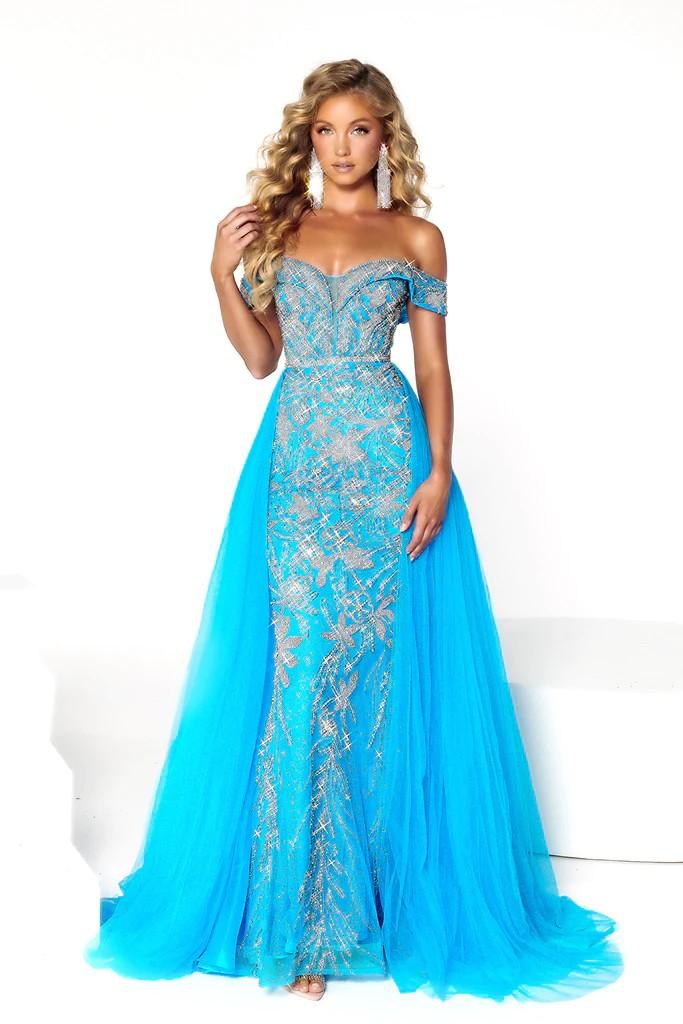 Blue Portia and Scarlett PS23973 Long Off Shoulder Overskirt Prom Gown ...