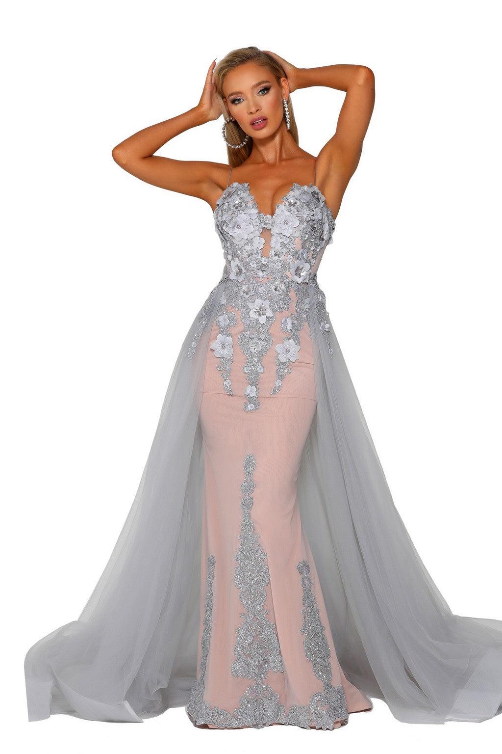 Silver Nude Portia and Scarlett PS6012 Long Fitted Overskirt Prom Dress ...