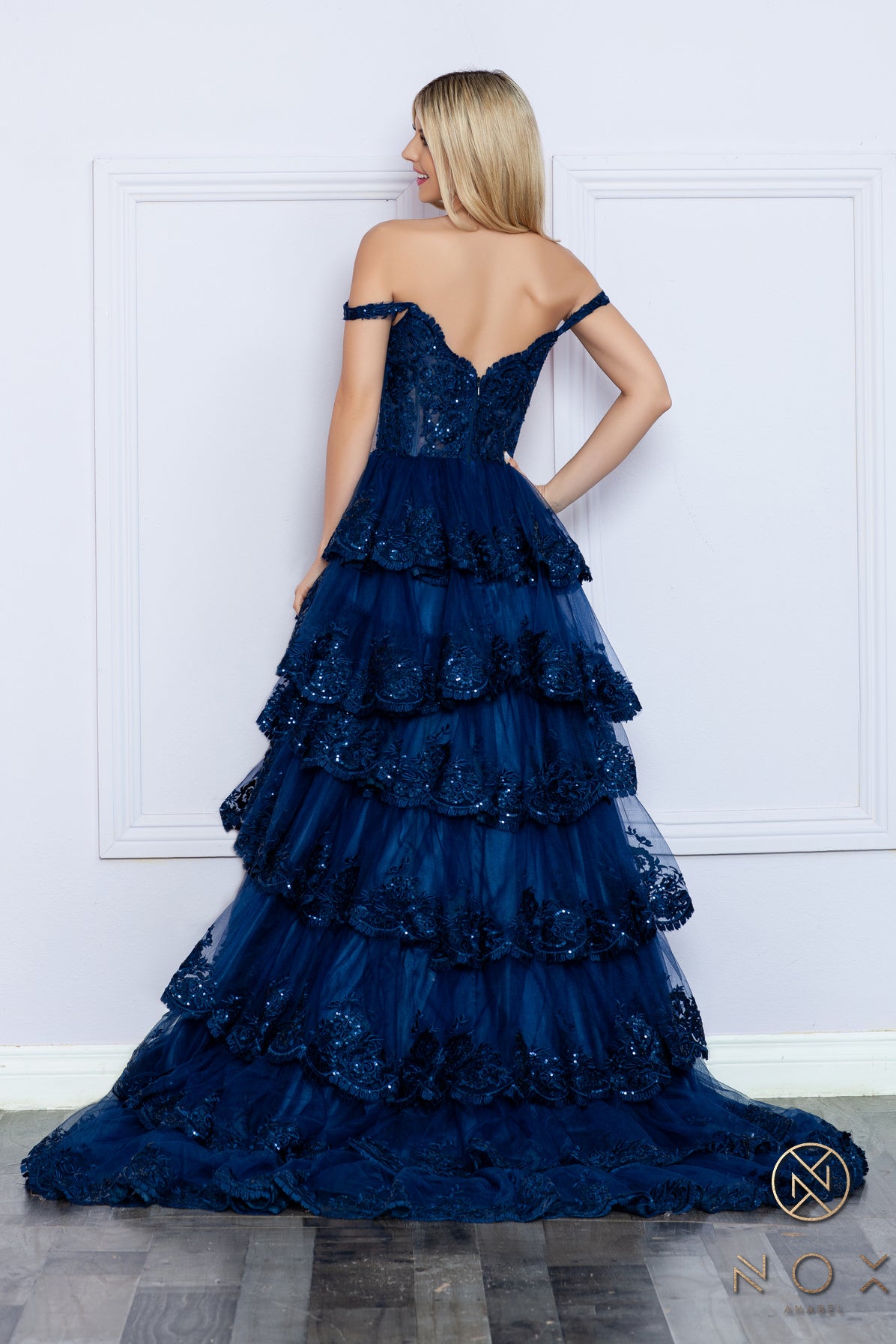 Navy Blue Nox Anabel R1299 Long Formal Slit Prom Gown for $499.0 – The ...
