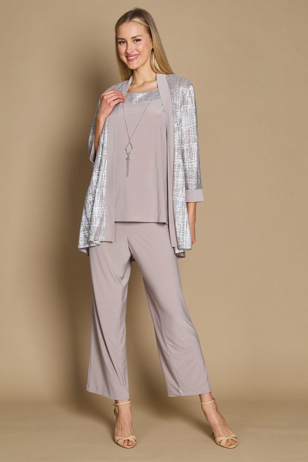 Champagne R&M Richards 2587W Metallic Printed Formal Pant Set for $39.0 ...