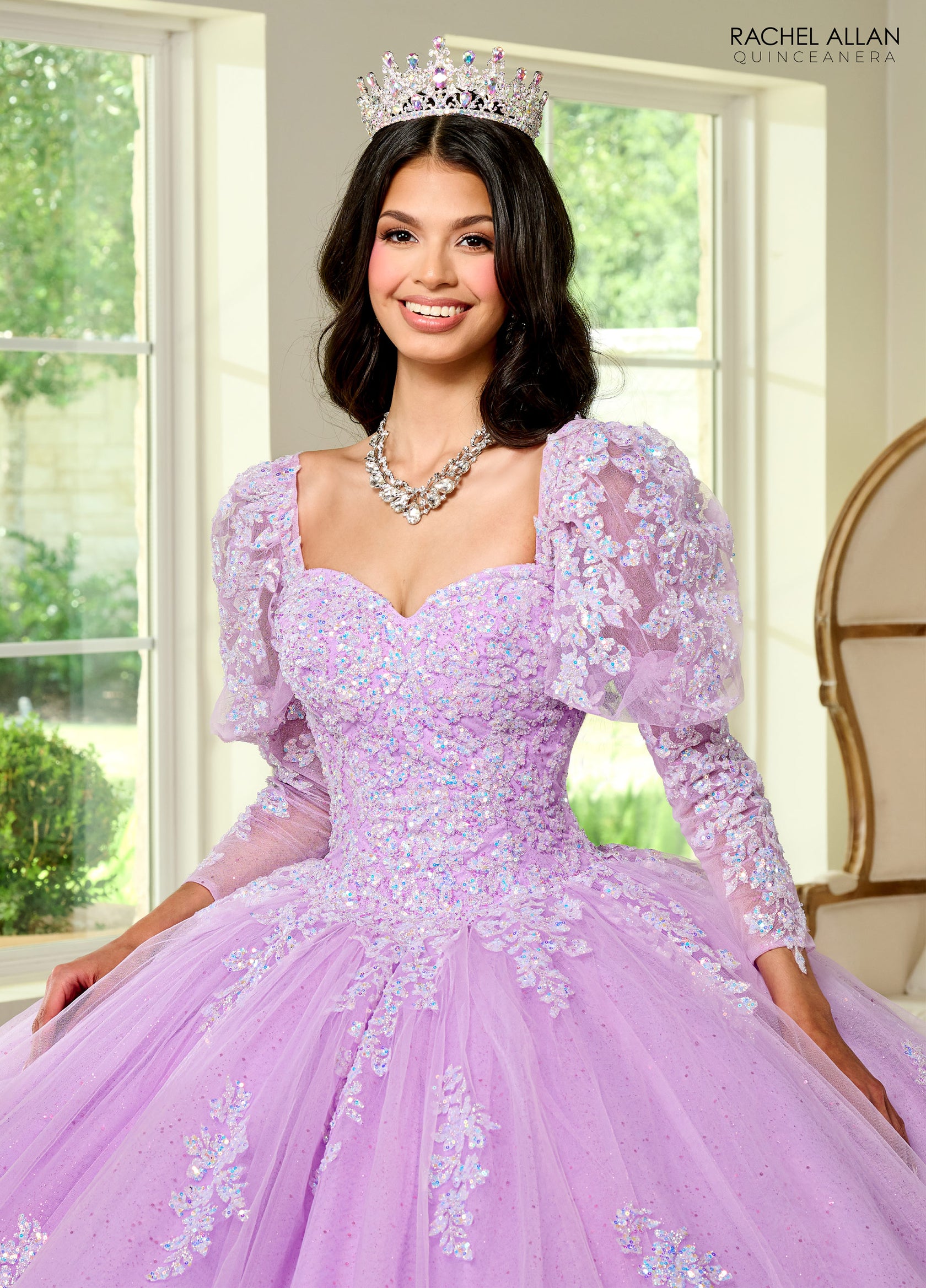 Lilac Iridescent Rachel Allan RQ1131 Detachable Long Sleeve Quinceanera ...