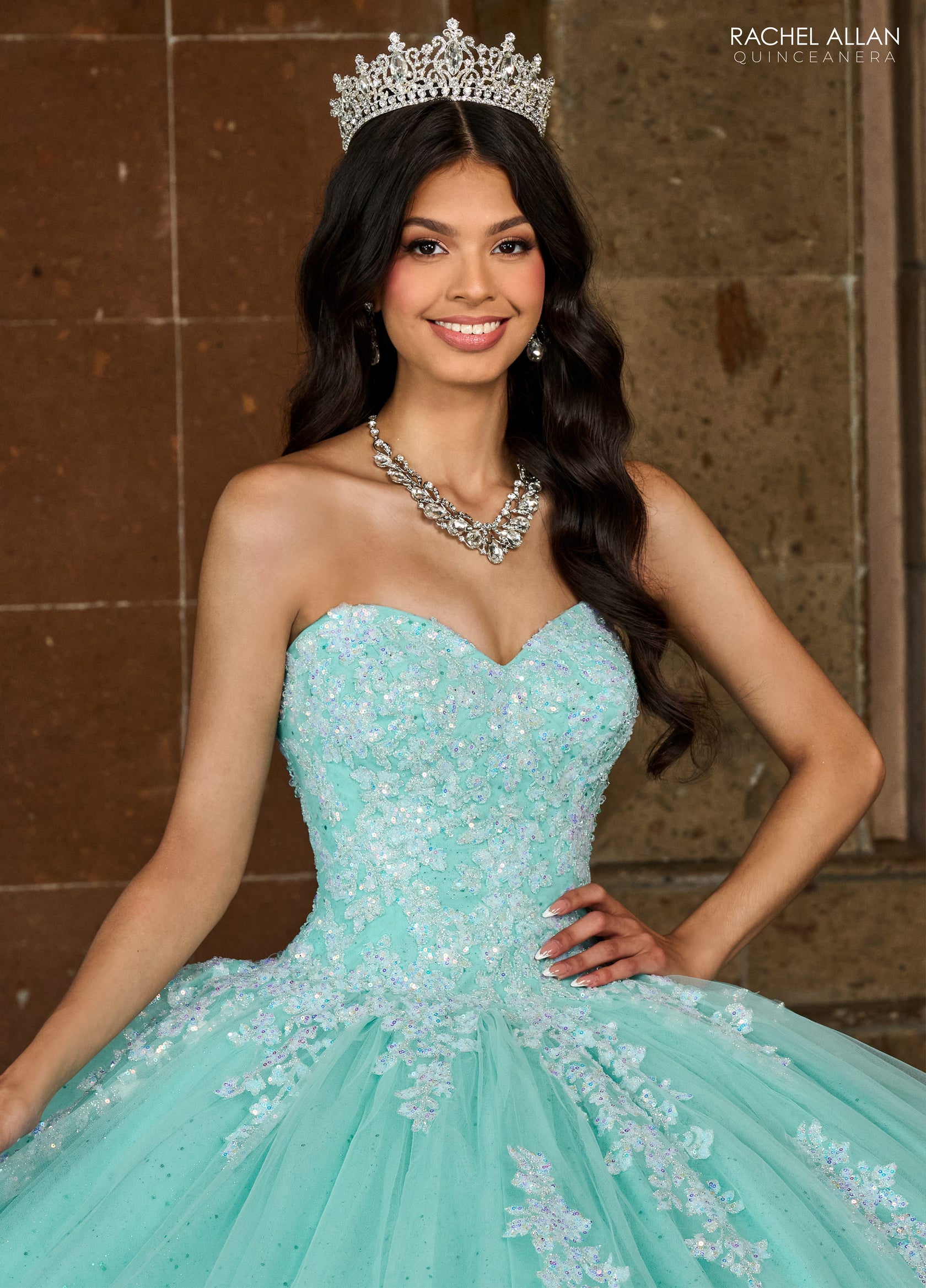 Mint Iridescent Rachel Allan RQ1131 Detachable Long Sleeve Quinceanera ...