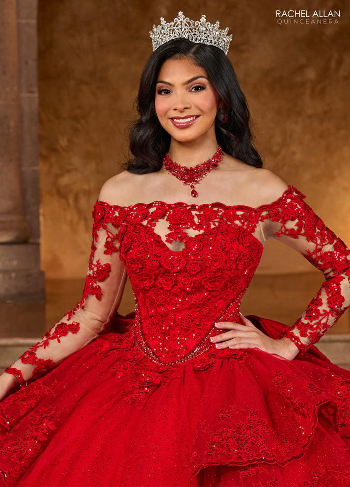 Red Rachel Allan RQ2192 Ruffle Quinceanera Long Sleeve Ball Gown for ...