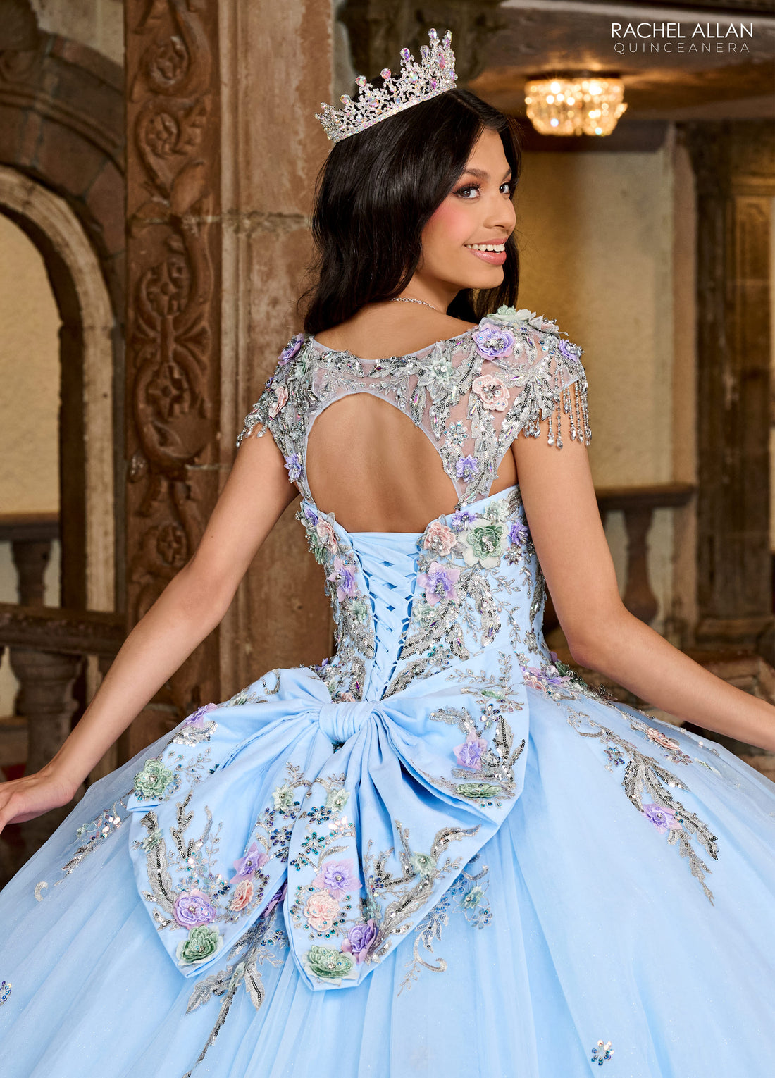 Light Blue Silver Multi Rachel Allan Rq3126 Long Quinceanera 3d Flowers