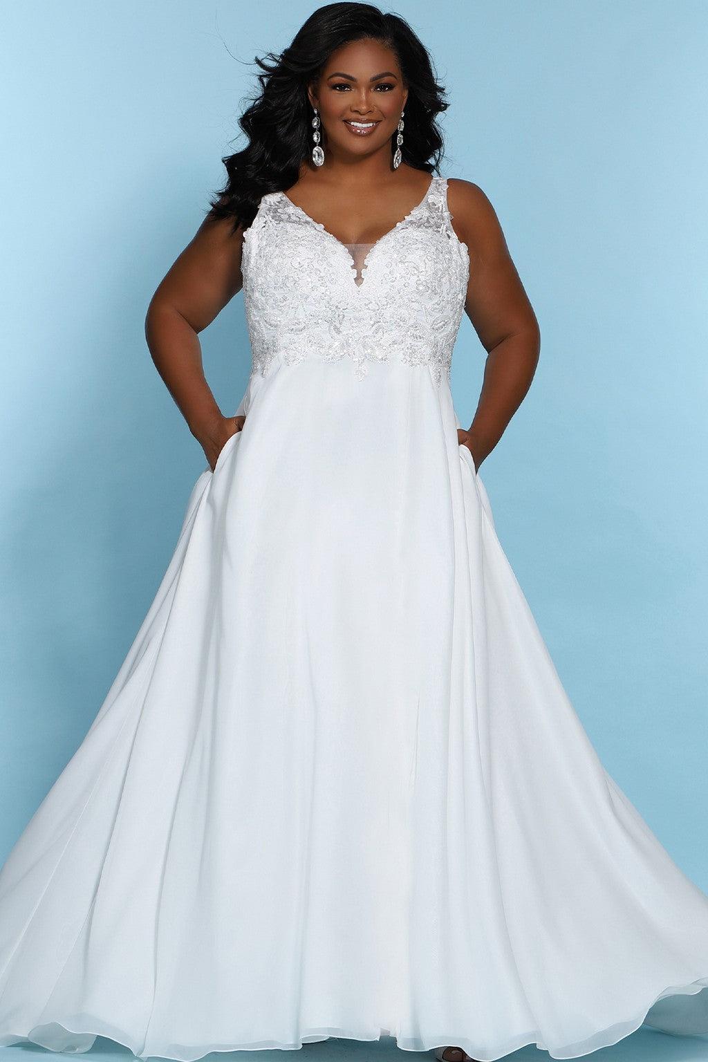 Ivory Sydneys Closet Sc5246 Long Sleeveless A Line Wedding Dress For