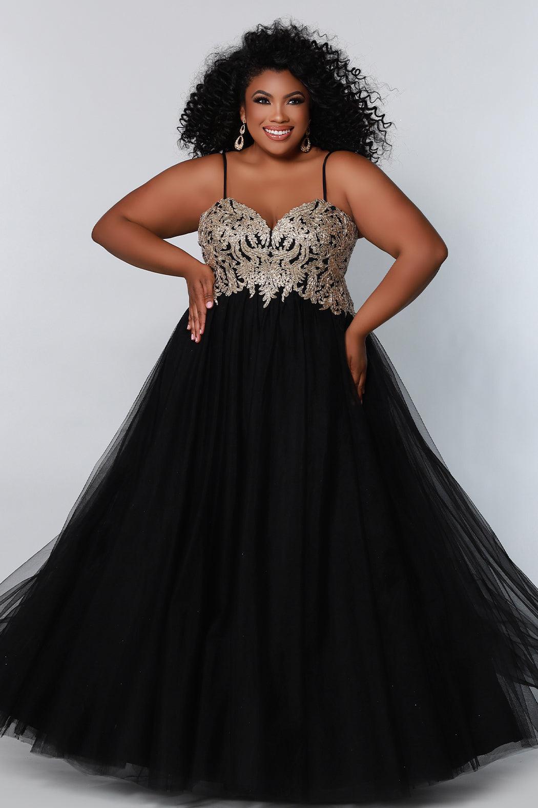 Black/Gold Sydneys Closet SC7309 Long Plus Size Homecoming Prom Dress ...