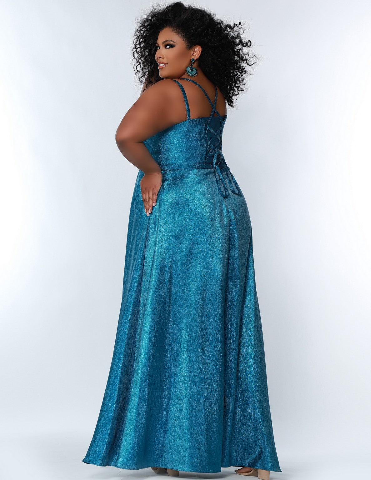 Electric Blue Sydneys Closet SC7344 Plus Size Long Metallic Prom Dress ...