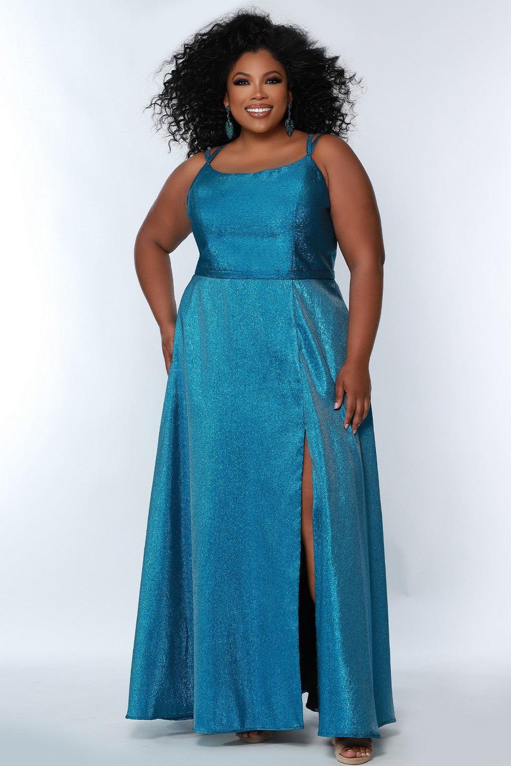 Electric Blue Sydneys Closet SC7344 Plus Size Long Metallic Prom Dress ...