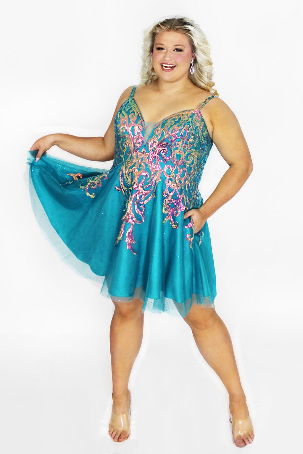 Jade Sydneys Closet SC8134 Homecoming Short Glitter Plus Size Dress for $318.0 – The Dress Outlet