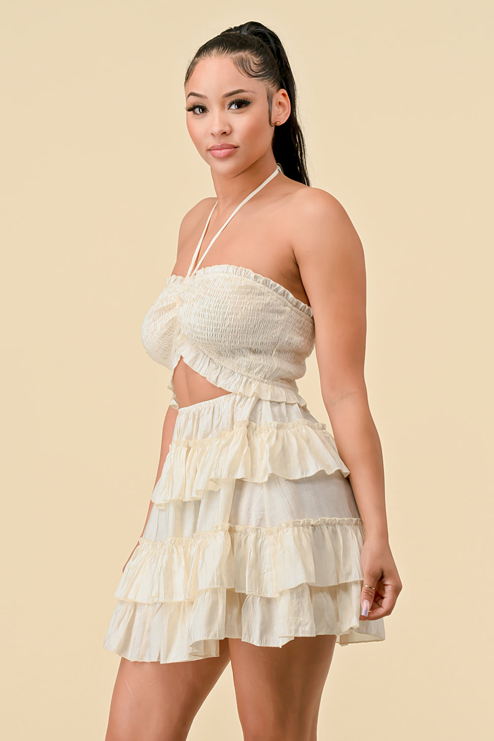 Lime Short Halter Neck Mini Ruffle Dress for $59.99 – The Dress Outlet