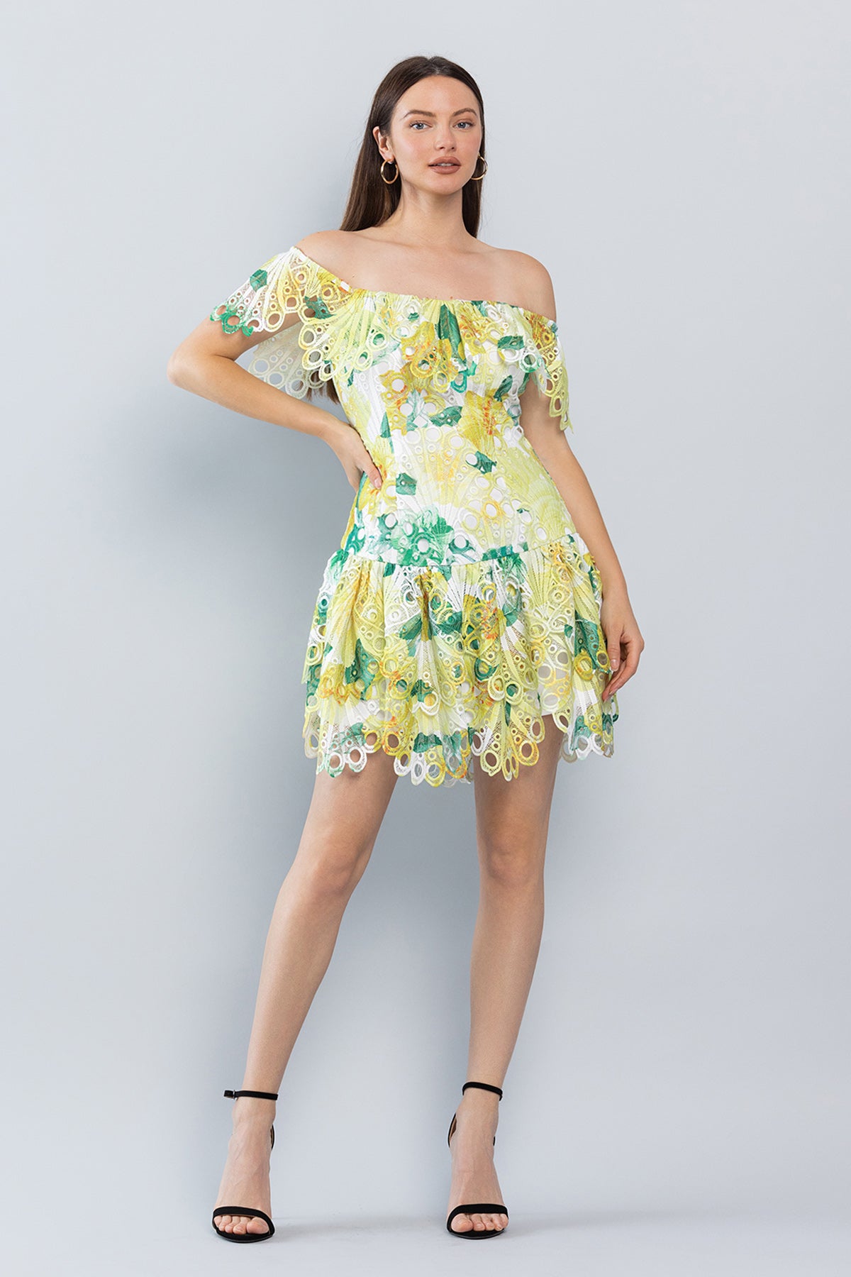 Pink Print Short Off Shoulder Printed Lace Dress for $69.99 – The Dress ...