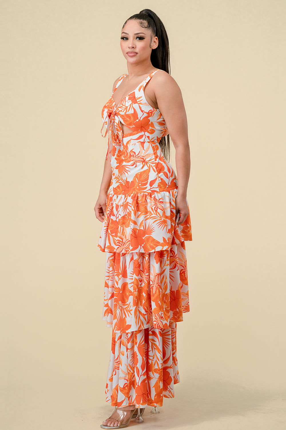 Blue Long Sleeveless Printed Layer Maxi Dress - Formal Dresses & Gowns
