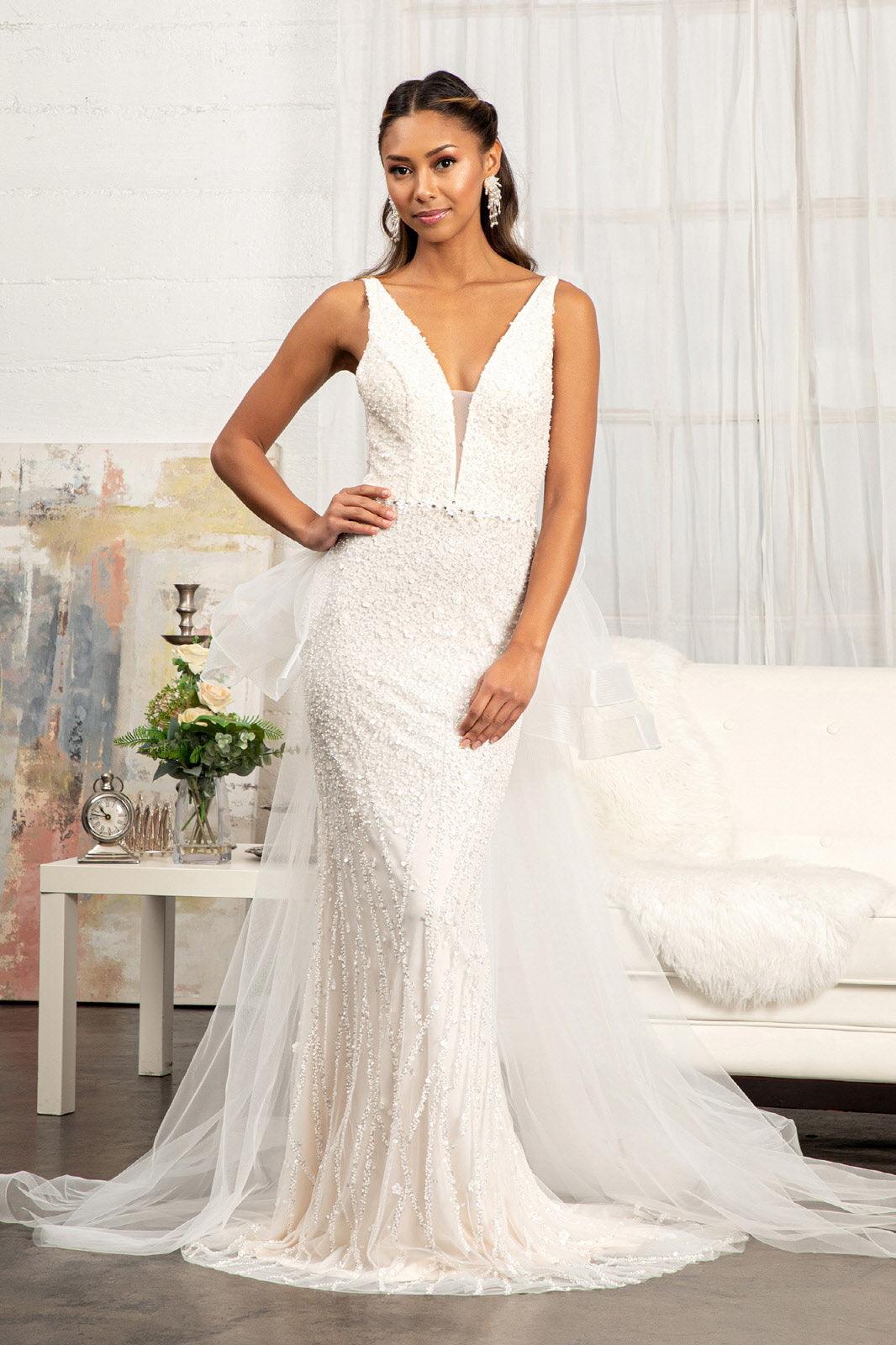 Ivory/Champagne Bridal Long Sleeveless Mermaid Mesh Wedding Gown for ...