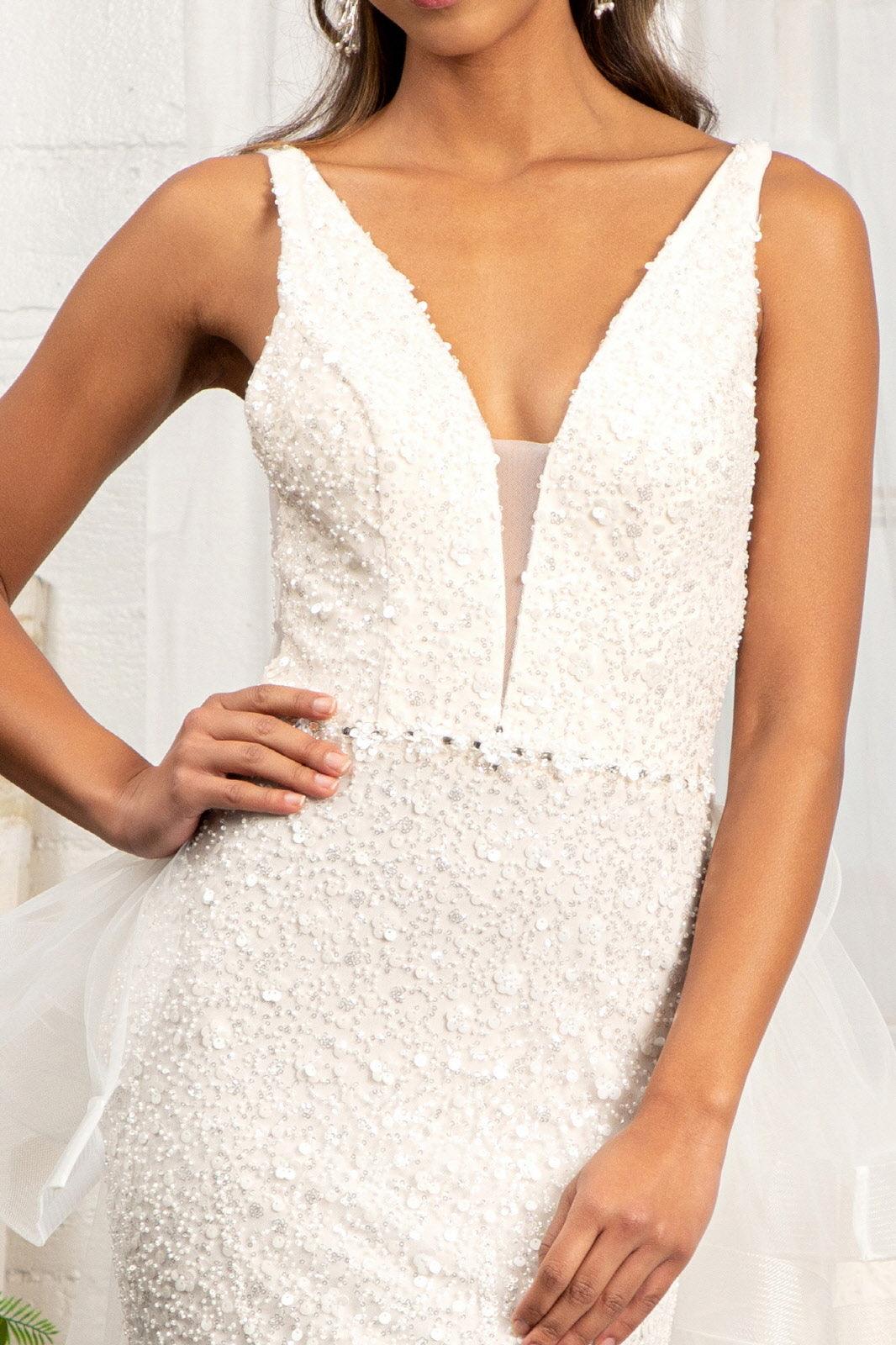 Ivory/Champagne Bridal Long Sleeveless Mermaid Mesh Wedding Gown for ...