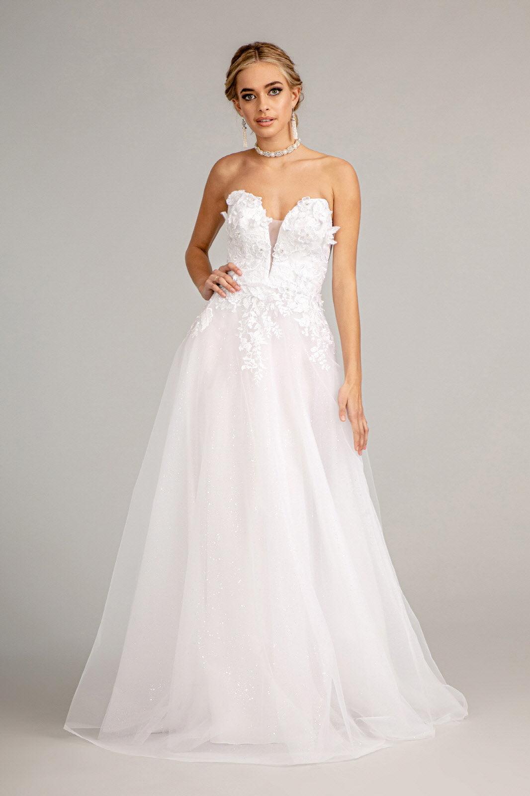 White Bridal Long Strapless Mesh Wedding Dress for $446.99 – The Dress ...