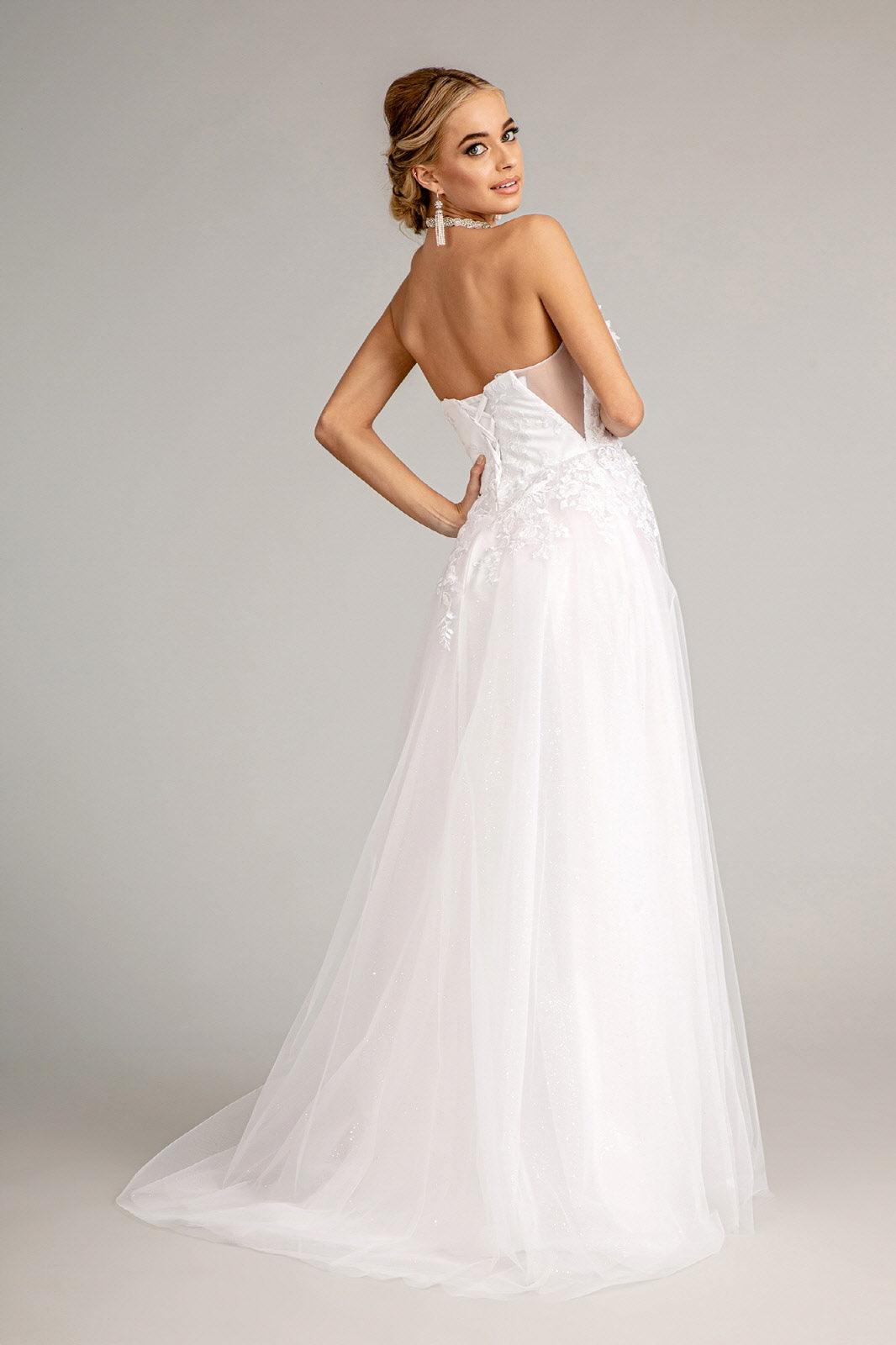 Bridal Long Strapless Mesh Wedding Dress