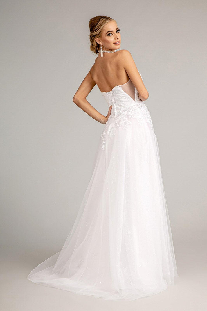 White Bridal Long Strapless Mesh Wedding Dress for $446.99 – The Dress ...